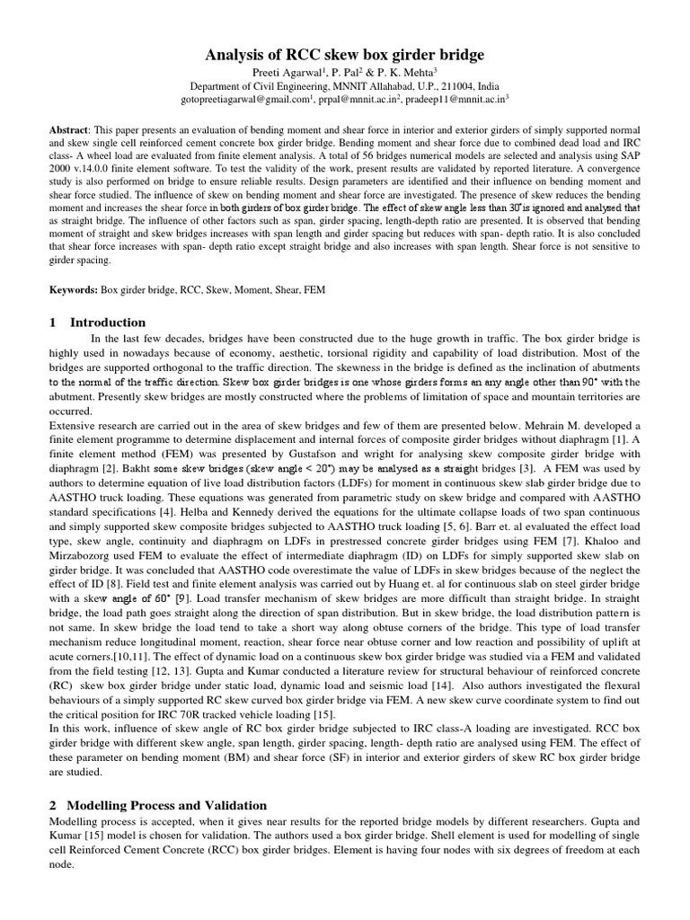 Analysis of RCC Skew Box Girder Bridge | PDF | Bridge | Finite Element Method