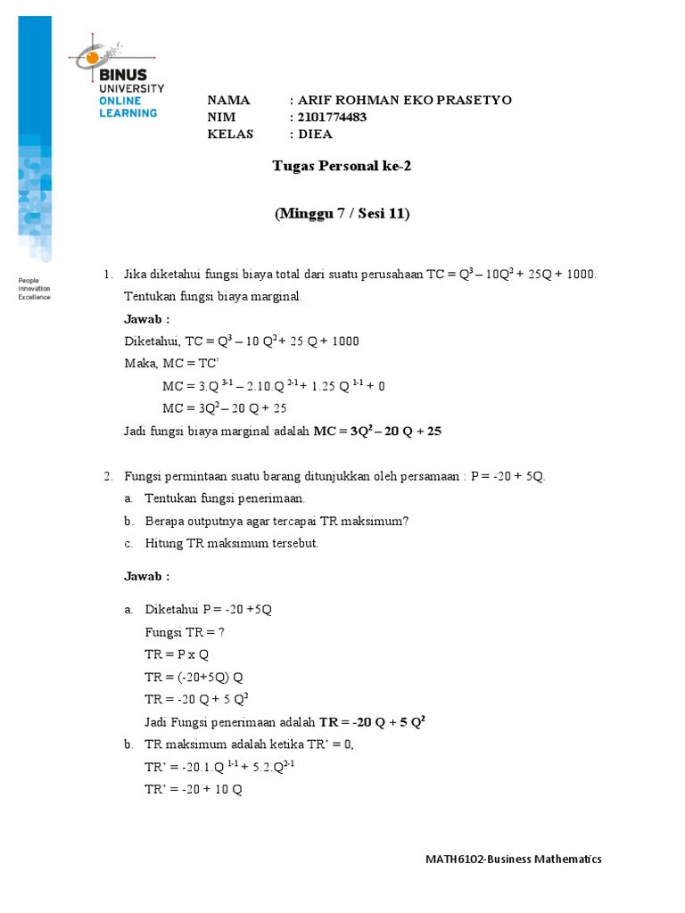 Matematika Bisnis - TP 2 | PDF
