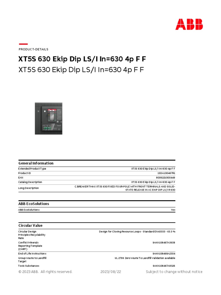 1SDA100467R1 xt5s 630 Ekip Dip Ls I in 630 4p F F | PDF | Electrical ...