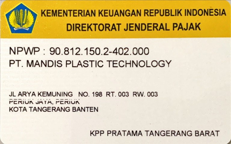 NPWP PT Mandis Plastic Technology | PDF