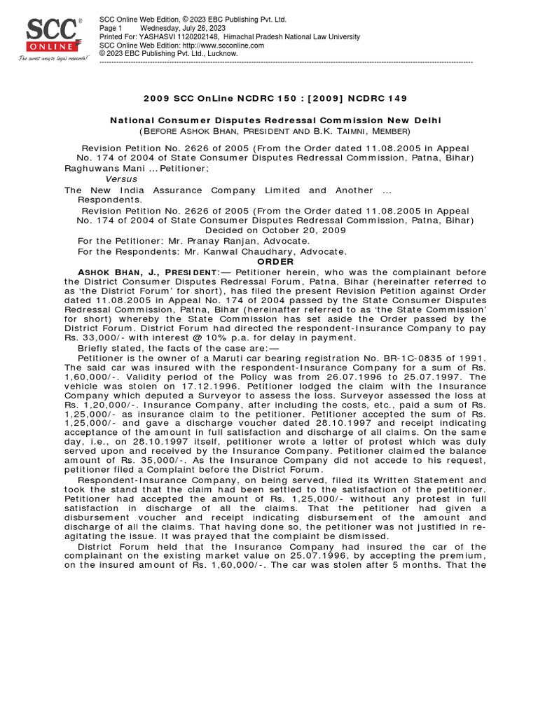 Raghuwans Mani V The New India Assurance LTD Company | PDF