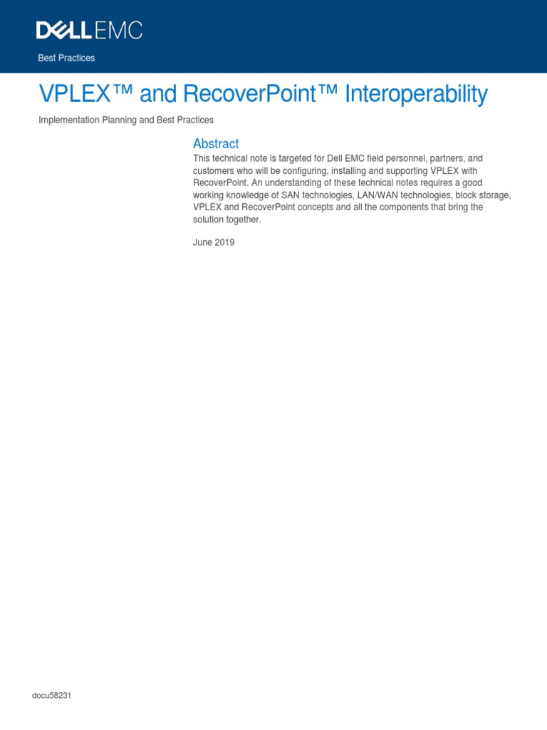 h13549 Vplex and Recoverpoint Interop Best Practices | PDF | Technology & Engineering