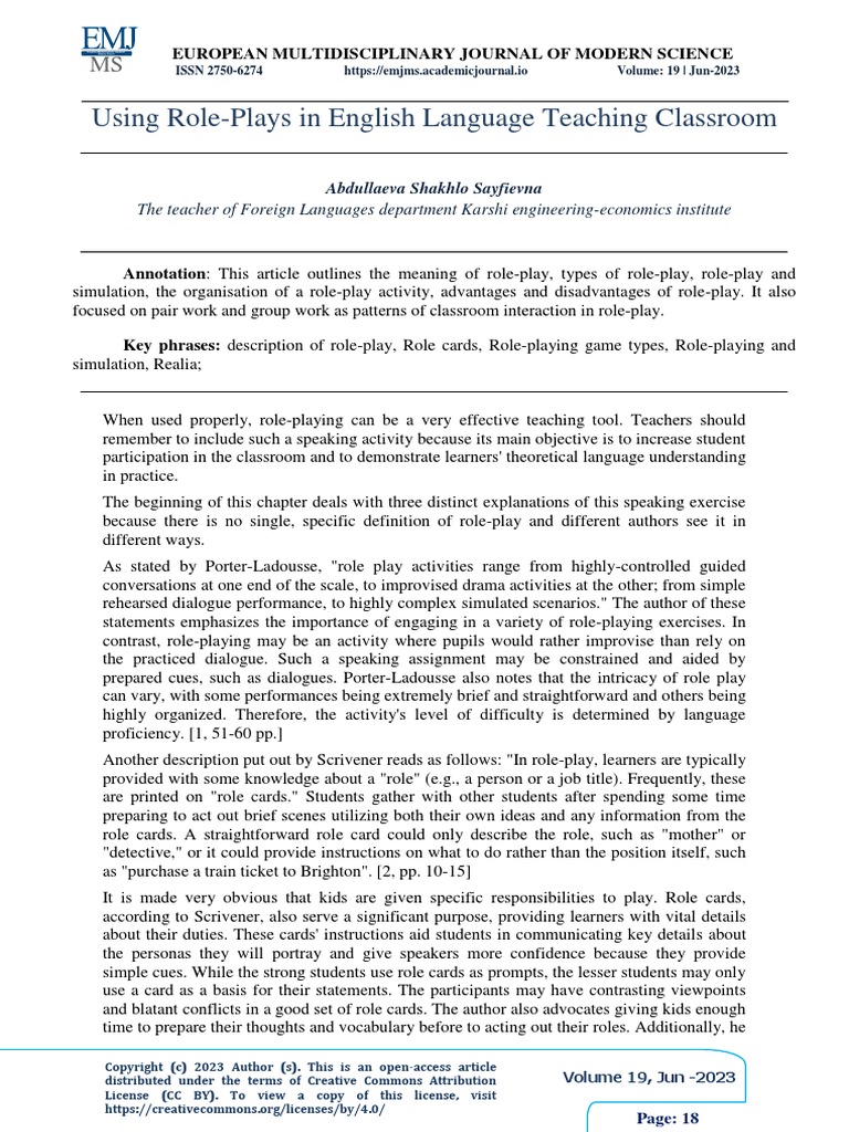 Using Role-Plays in English Language Teaching Classroom | PDF