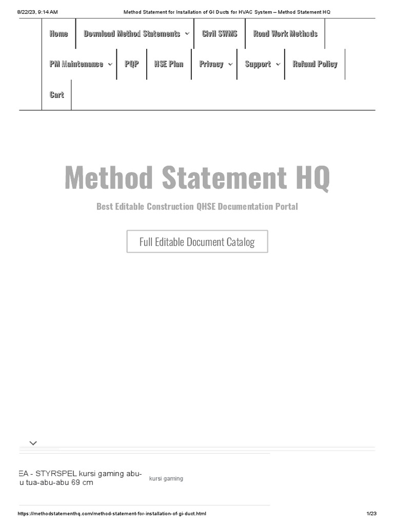 Method Statement For Installation of GI Ducts For HVAC System - Method ...