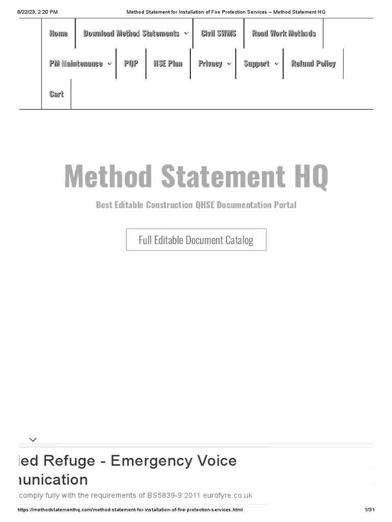 Method Statement for Installation of Fire Protection Services – Method ...