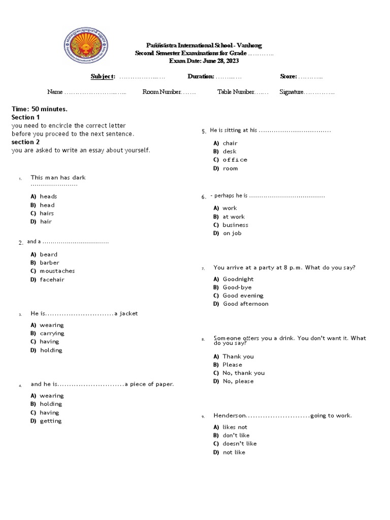 Grade 10 Final Exam | PDF