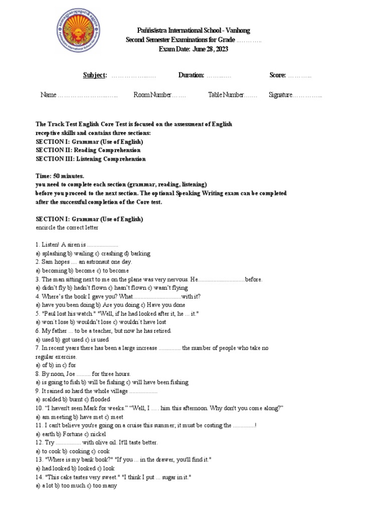 Grade 12 Final Exam | PDF