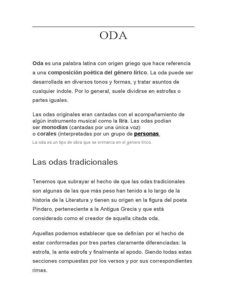 Definición y partes de la oda literaria | PDF