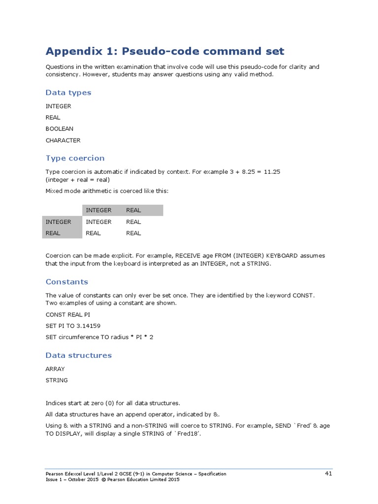 Edexcel Pseudocode 1 | PDF Edexcel Pseudocode 1 | PDF