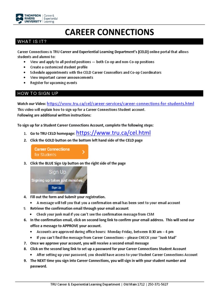 Accessing TRU Career Connections Guide | PDF | Career & Growth ...