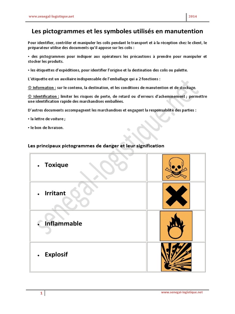 Pictogrammes de Manutention et Significations | PDF