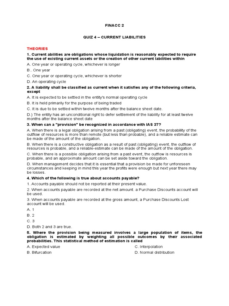 FINACC 2 - Quiz 4 | PDF | Balance Sheet | Debits And Credits