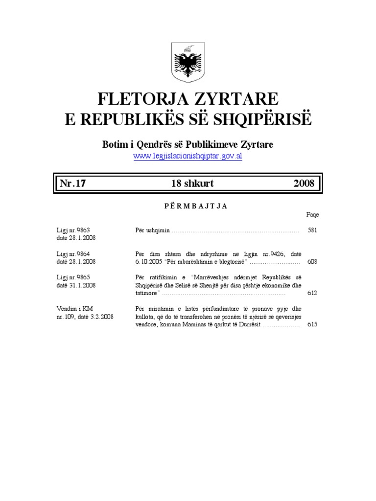 MARREVESHJA KISHE SHTET - Fletore Zyrtare (4428) | PDF