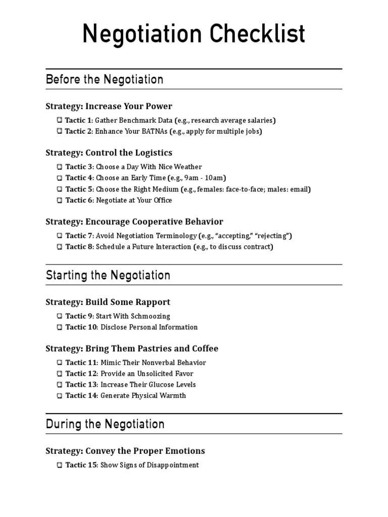 Negotiation Checklist | PDF