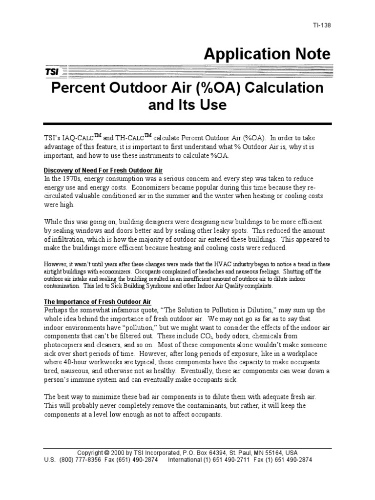 Percent Outdoor Air (%OA) Calculation and Its Use: Application Note ...