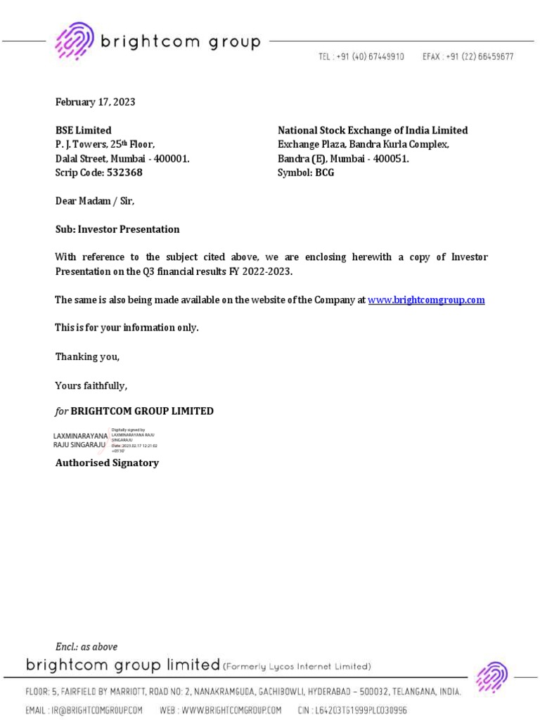 BSE Limited National Stock Exchange of India Limited: Thanking You ...