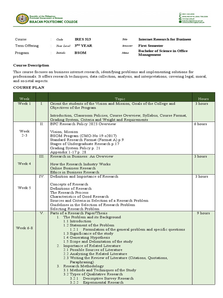 IRES313 Course Plan | PDF | Methodology | Cognition