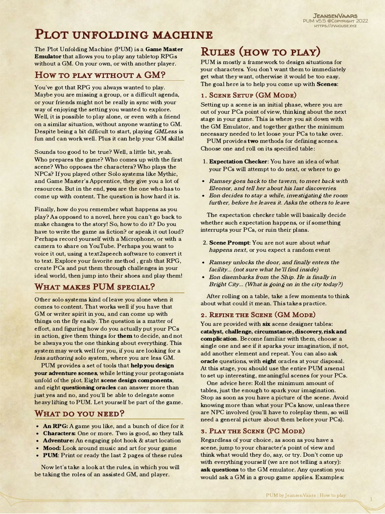 Plot Unfolding Machine v5-5 | PDF | Role Playing Games