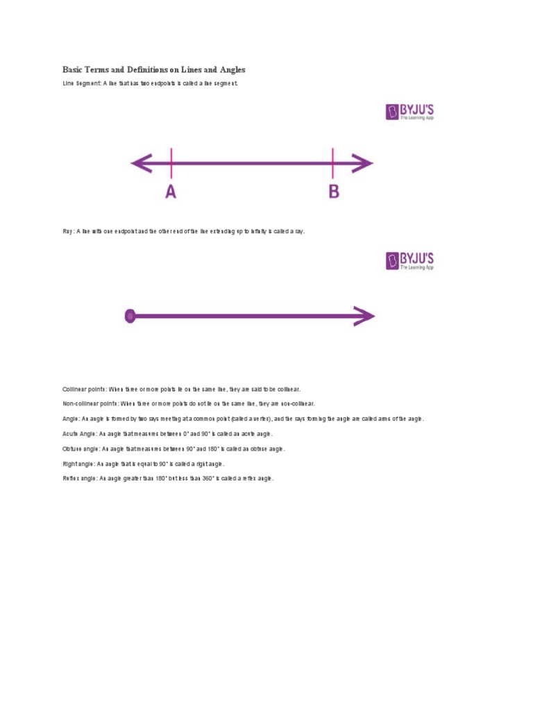 Basic Terms and Definitions On Lines and Angles | PDF | Mathematical ...