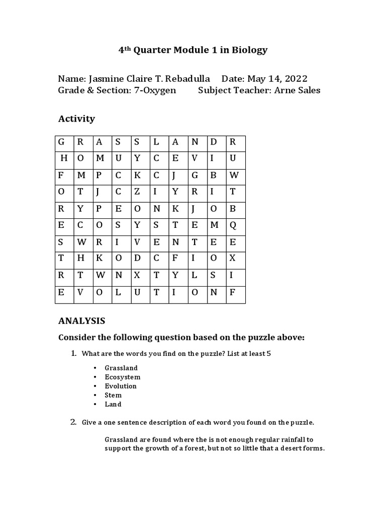 4th Quarter Module 1 in Biology | PDF | Ecosystem | Root
