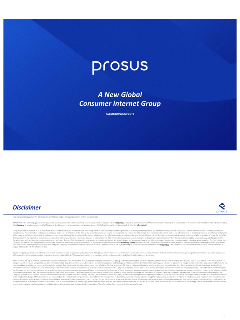 Prosus N.V. Investor Overview 2019 | PDF