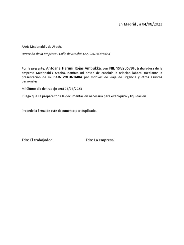 Modelo Carta Baja | PDF