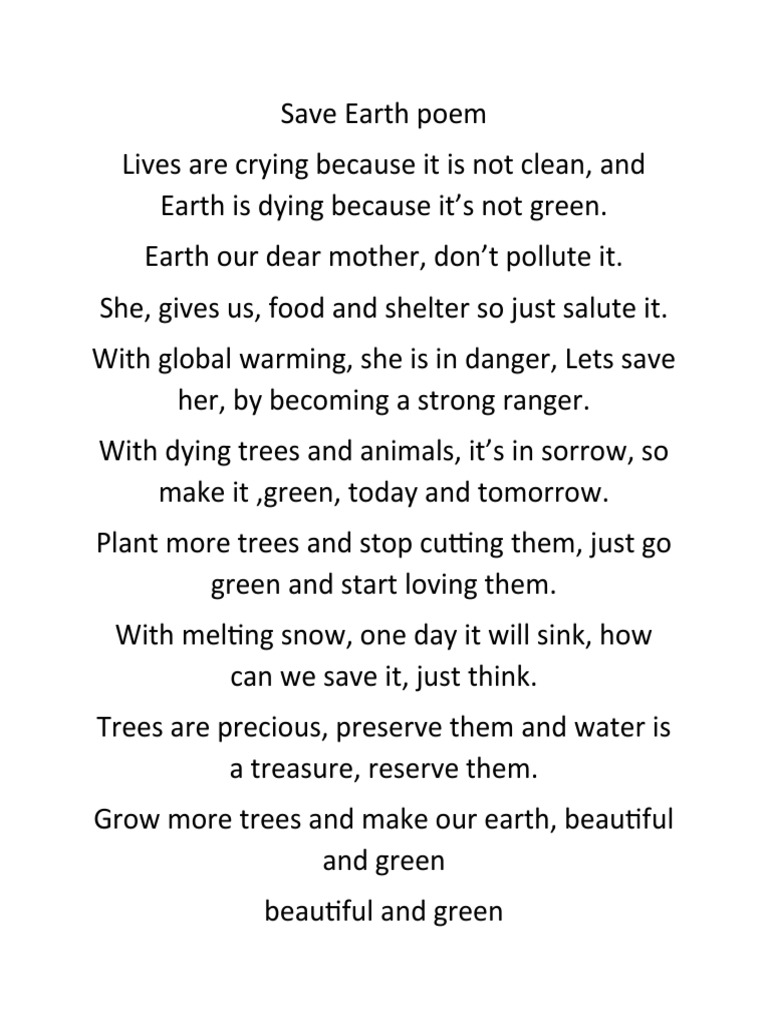 Save Earth: A Poem for Our Future | PDF | Home & Garden