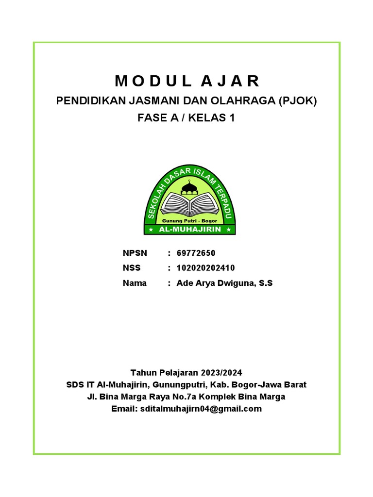 Modul Ajar PJOK Kls 1 PB 1-Arya-SDS IT Al-Muhajirin | PDF