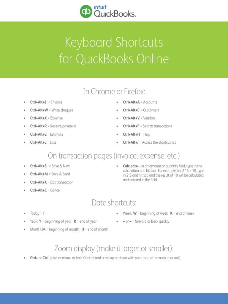 Qbo Keyboard Shortcuts | PDF