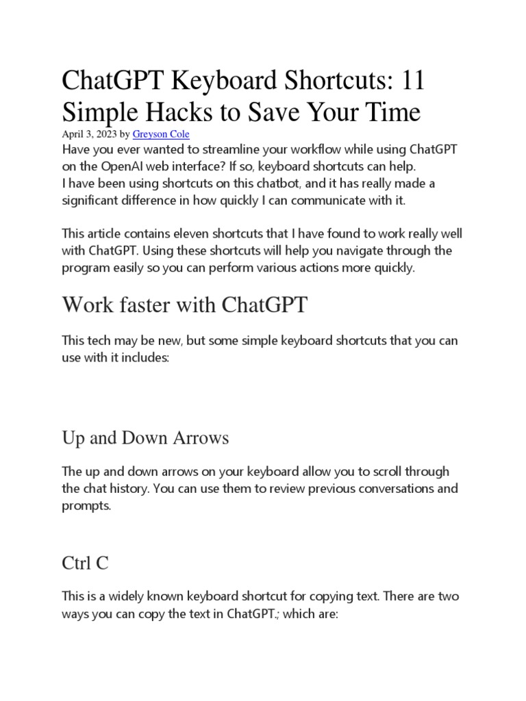 ChatGPT Keyboard Shortcuts | PDF