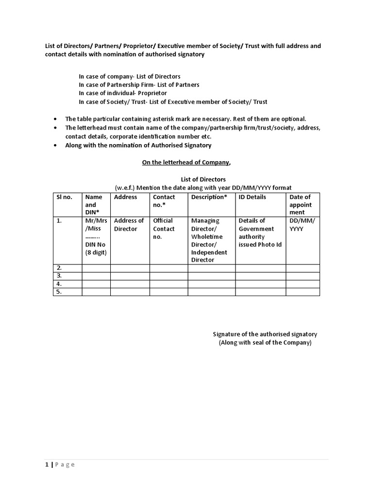 Director and Partner List Formats | PDF | Authentication | Access Control