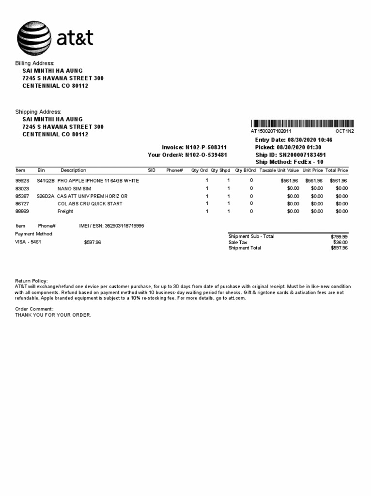 Iphone 11 White Invoice | PDF