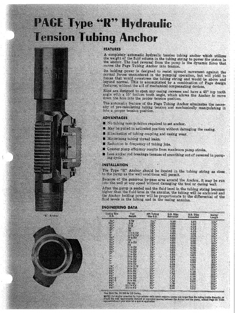Type R Hydraulic Tension Tubing Anchor | PDF