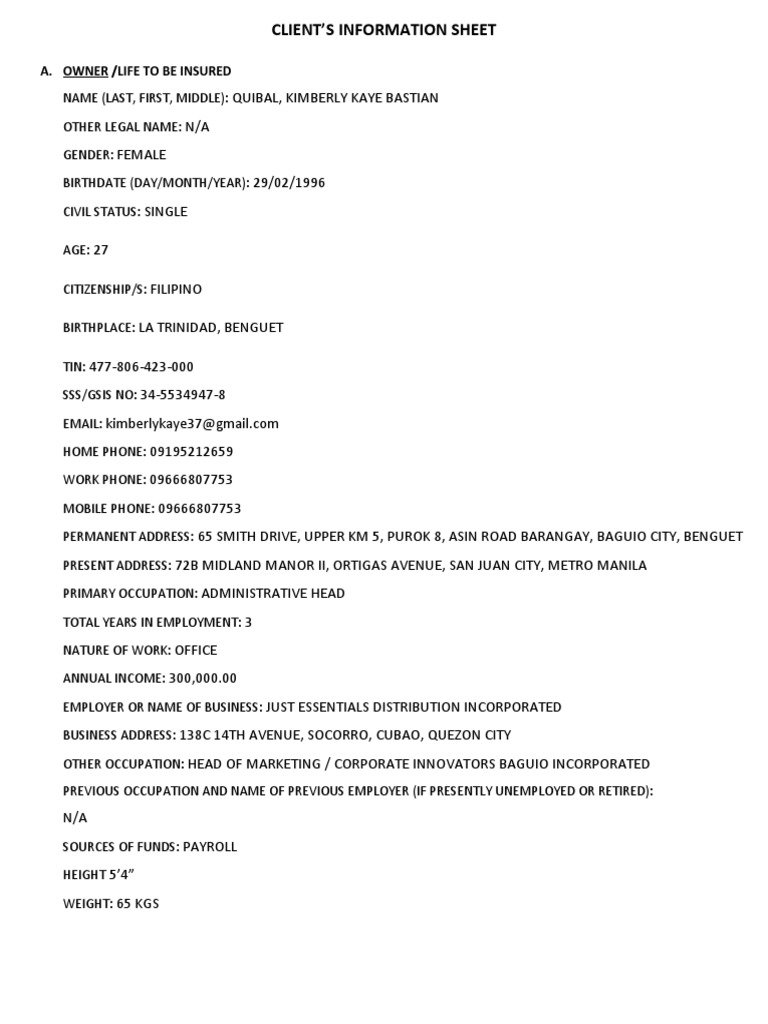 Client Information Sheet1 | PDF