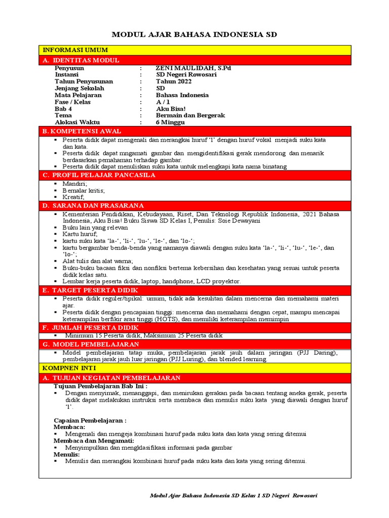 Modul Ajar Bahasa Indonesia BAB 4 | PDF