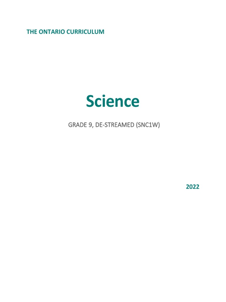 The Ontario Curriculum - Science - Grade 9 - De-Streamed Course - 2022 ...
