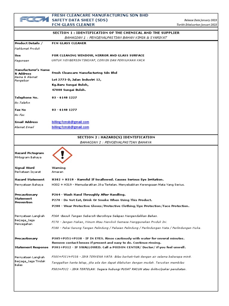 SDS Glass Cleaner | PDF | Kesehatan Holistik | Sains & Matematika