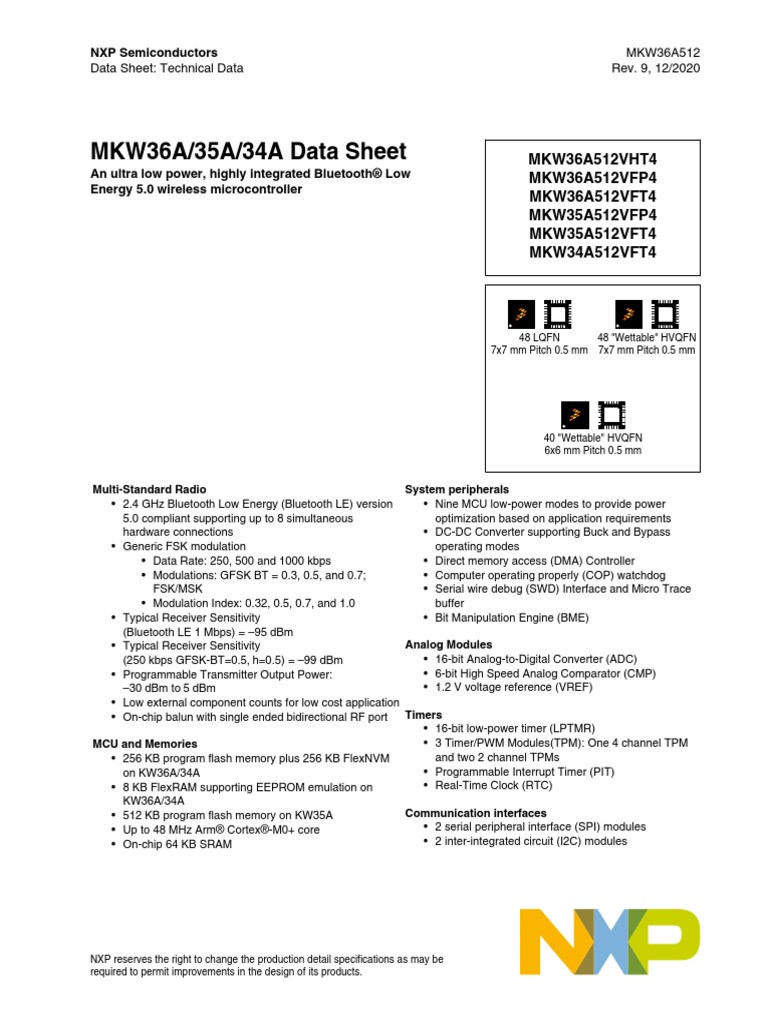 Mkw36a BT Soc | PDF | Microcontroller | System On A Chip
