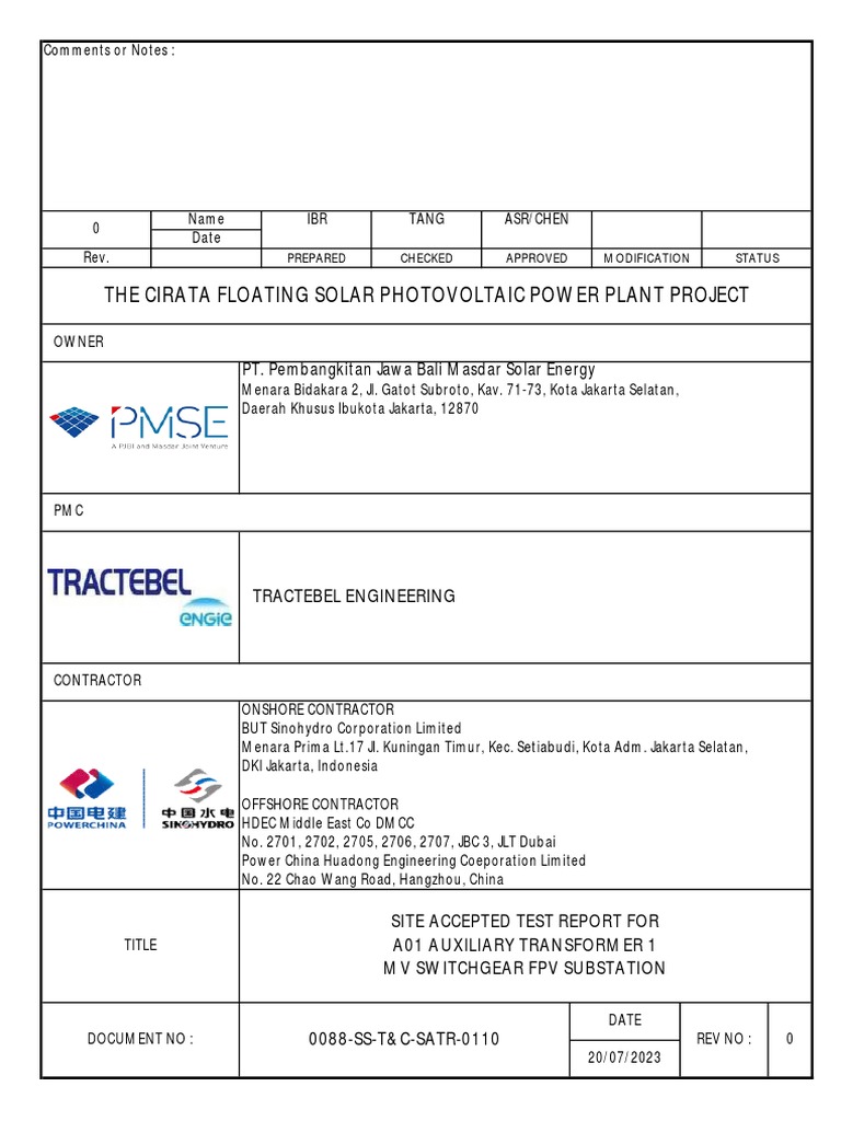 Cirata Solar Plant Transformer Test Report | PDF