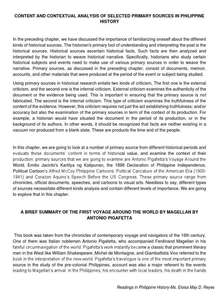 Content and Contextual Analysis of Selected Primary Sources in ...