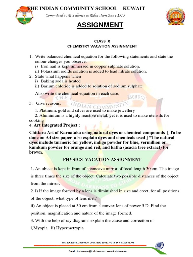 Class 10 Science Summer Vacation Assignment | PDF | Sets Of Chemical ...