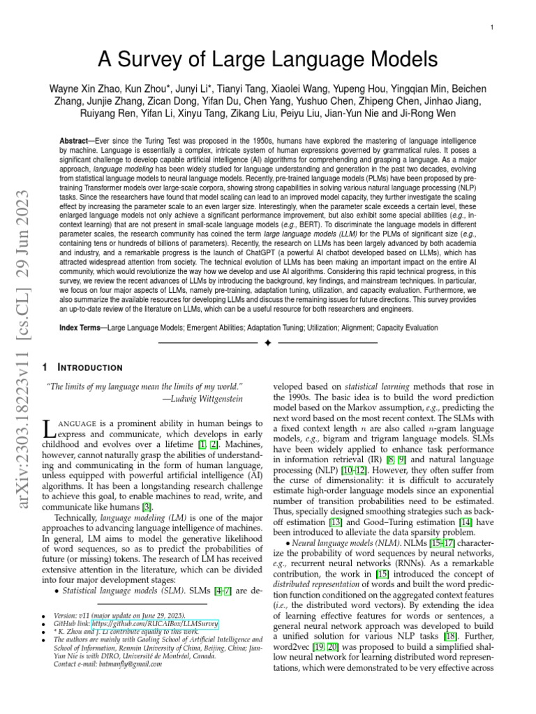 A Survey of Large Language Models | PDF