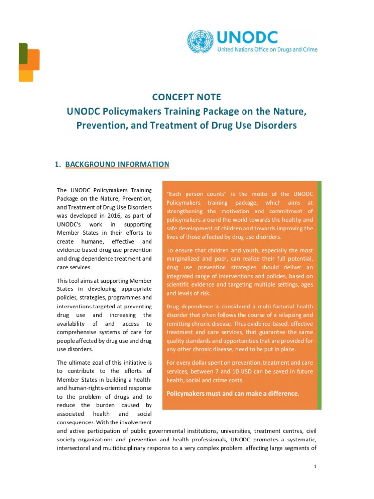CONCEPT NOTE UNODC - Policymakers - TrainingPackage | PDF