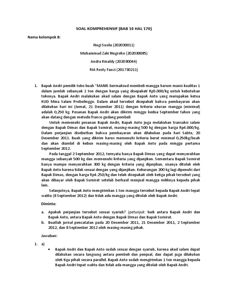 SOAL KOMPREHENSIF KLP 8 Akuntansi Salam | PDF