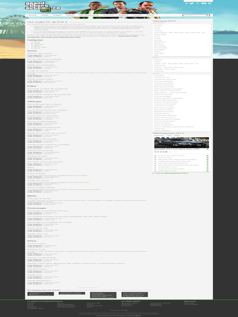 GTA 5 - GTA V - Les Codes PC | PDF