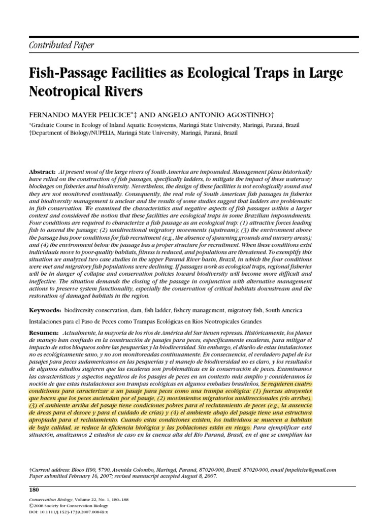 Pelicice2007 - Fish-Passage Facilities As Ecological Traps | PDF