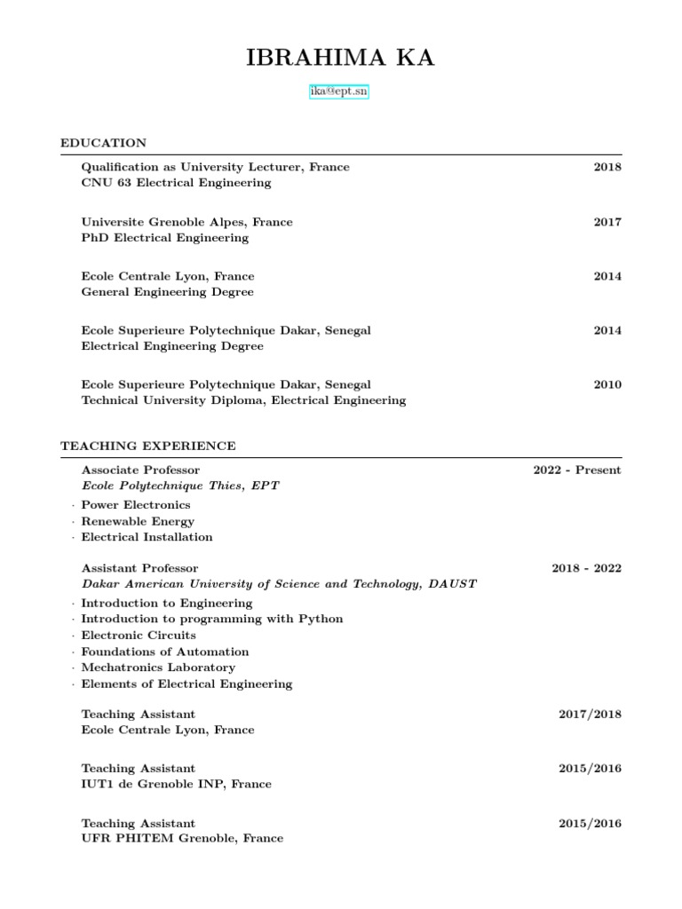 2023 CV Ibrahima KA-3 | PDF | Electrical Engineering | Electricity