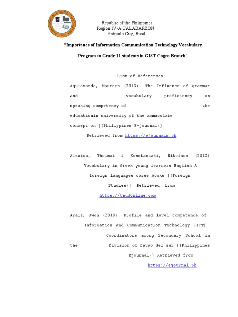 ICT Vocabulary Program for Grade 11 Students | PDF | Language Arts & Discipline | Science ...