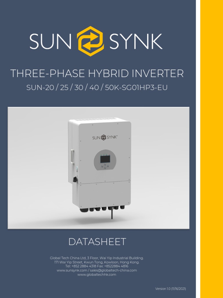 Three Phase Hybrid Inverter 20 25 30 40 50 Datasheet v1 | PDF