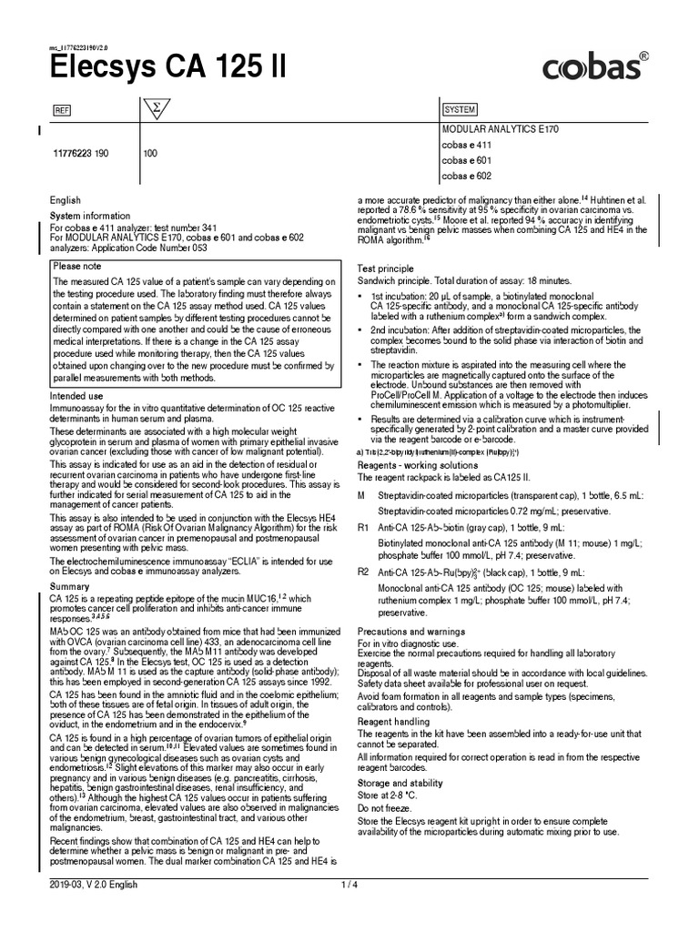 CA 125 II Immunoassay System Guide | PDF